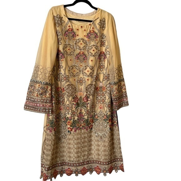 Vintage | Kurtas | Vintage Golden Yellow Silk Fancy Embroidered Sequins ...